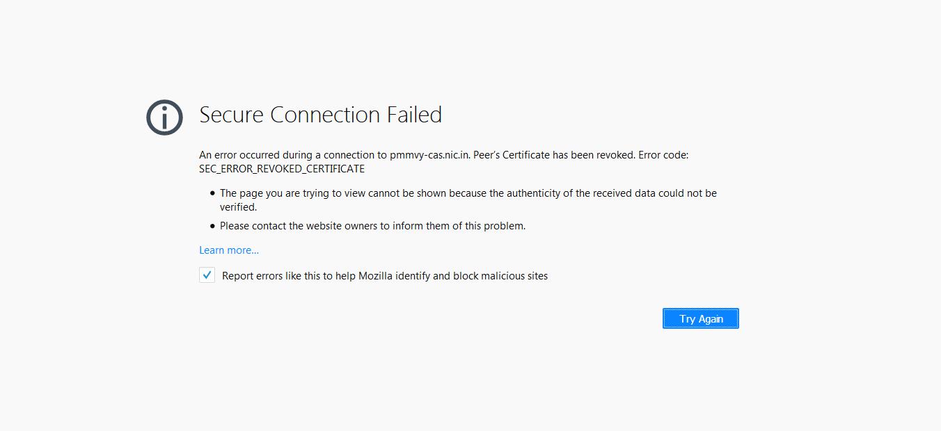 pmmvy-cas.nic.in - Unable to access page due to "SEC_ERROR_REVOKED_CERTIFICATE" error · Issue ...