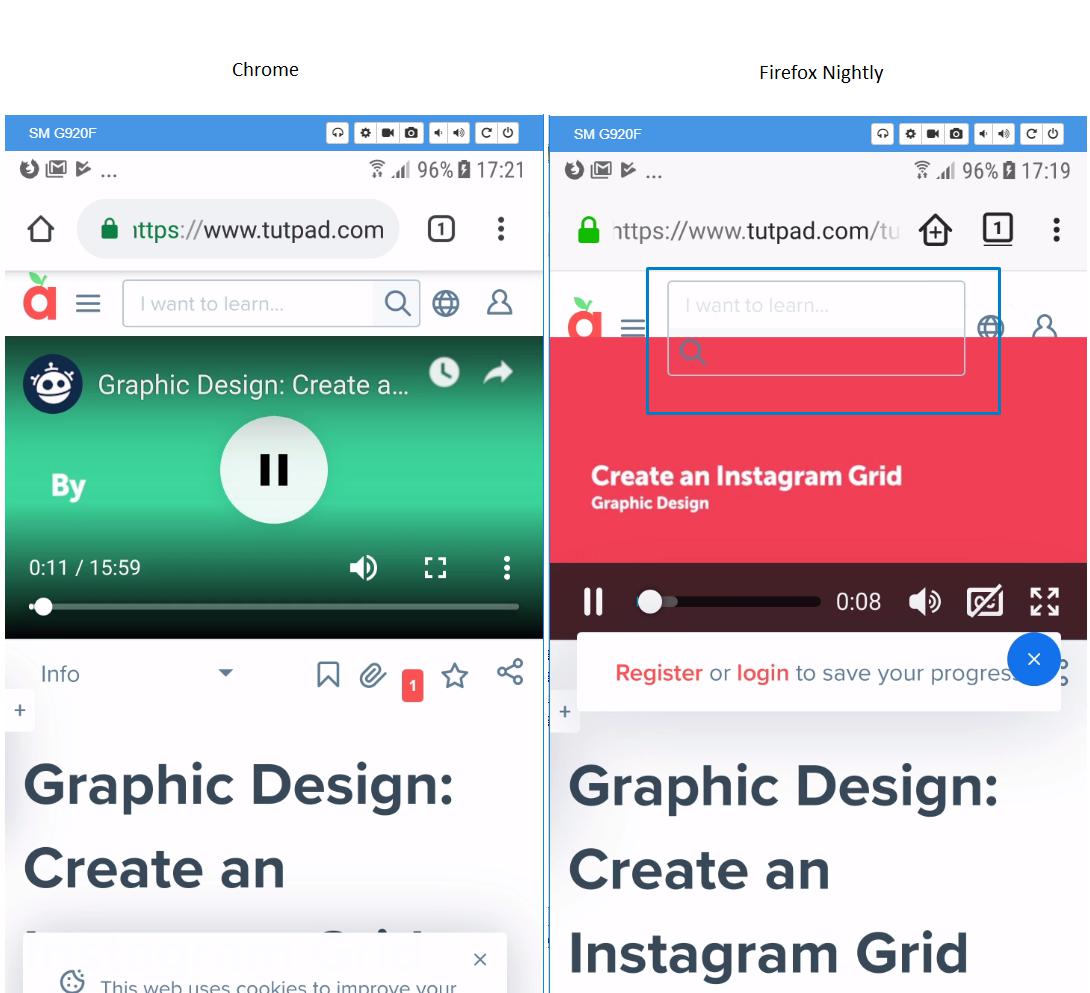 Search Box Overlaps The Video Section · Issue 23075 · Webcompatweb Bugs · Github 