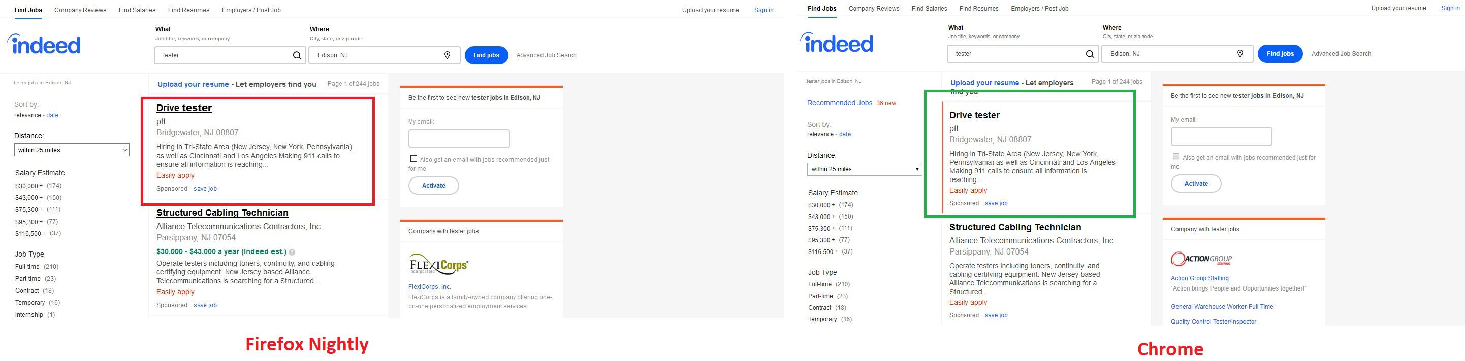 www.indeed.com - Missing red line when hovering a job description ...