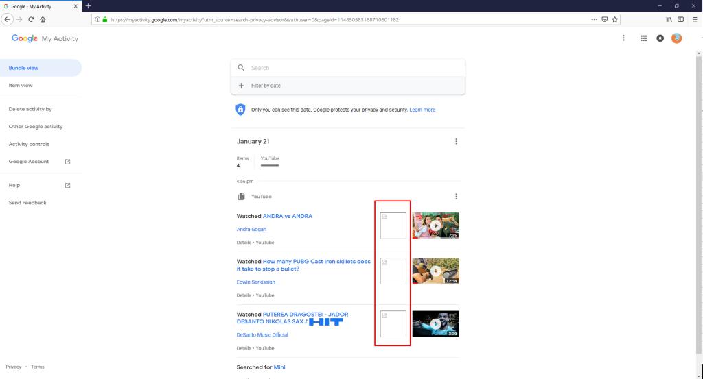 myactivity.google.com - Broken images placeholders are displayed in the My Activity Google page ...