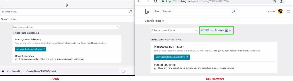 www.bing.com - Fenix doesn't receive the same Bing layout sent to Silk for “Search History” page ...