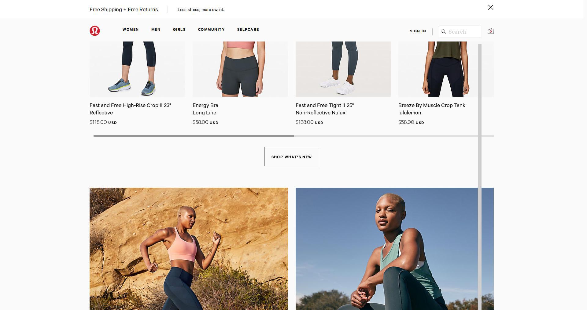 shop.lululemon.com - Gray vertical line displayed above the right side ...