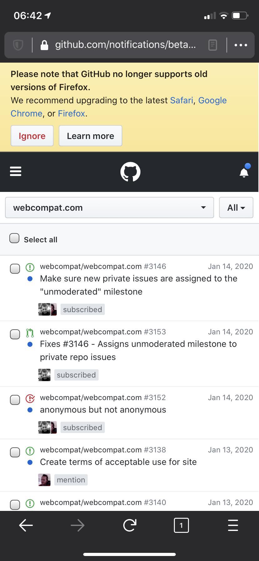 Firefox Is Unsupported Brower · Issue 47683 · Webcompatweb Bugs · Github 