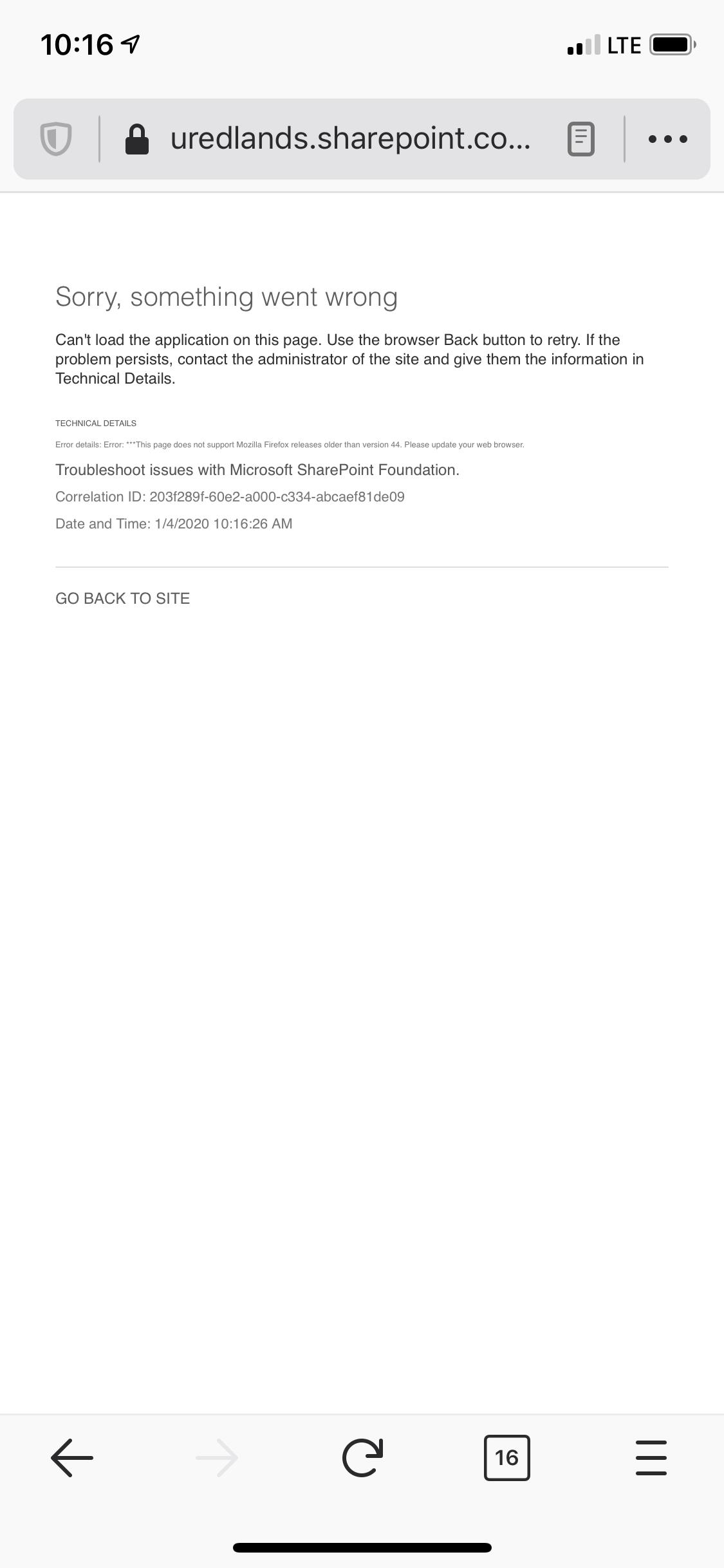uredlands.sharepoint.com - Firefox is unsupported browser · Issue ...