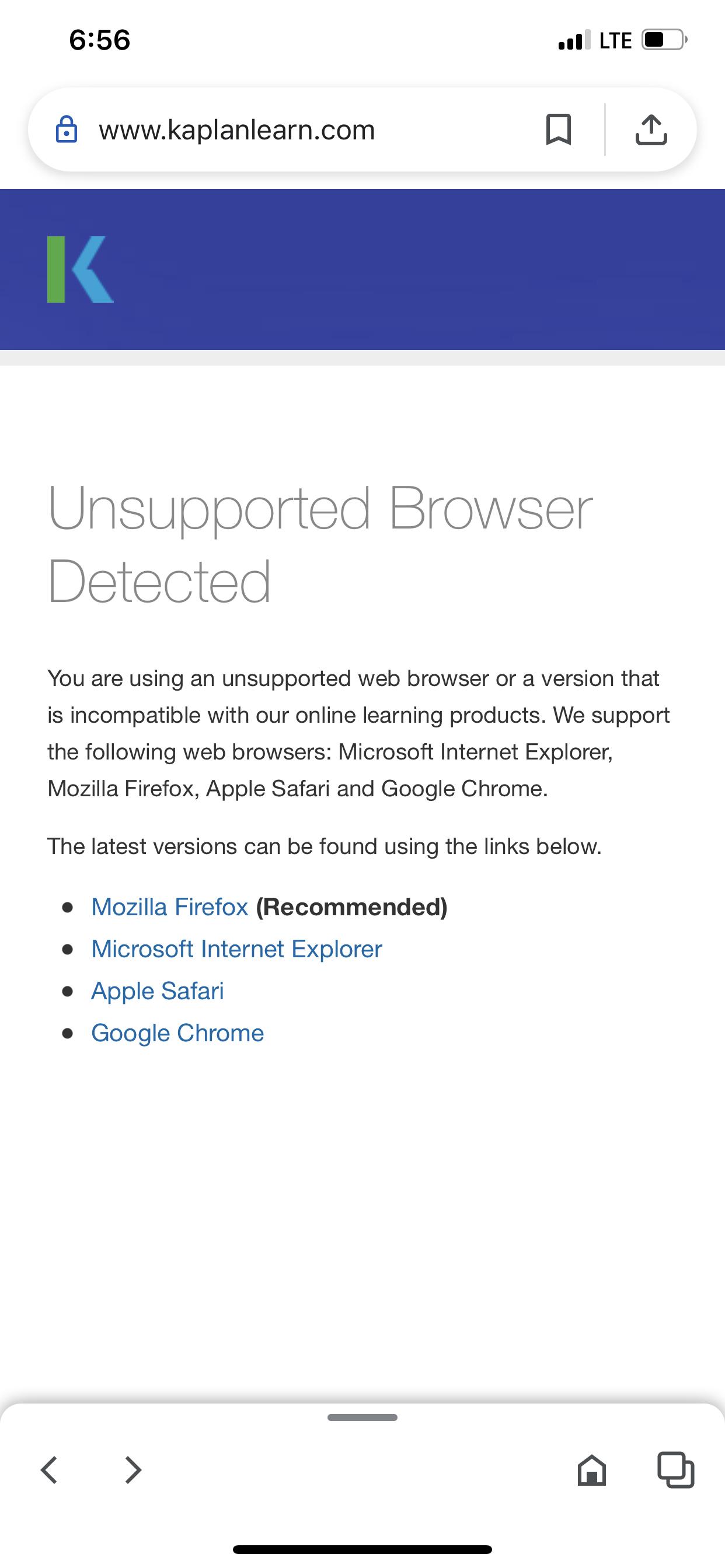 www.kaplanlearn.com - site is not usable · Issue #74011 · webcompat/web-bugs · GitHub
