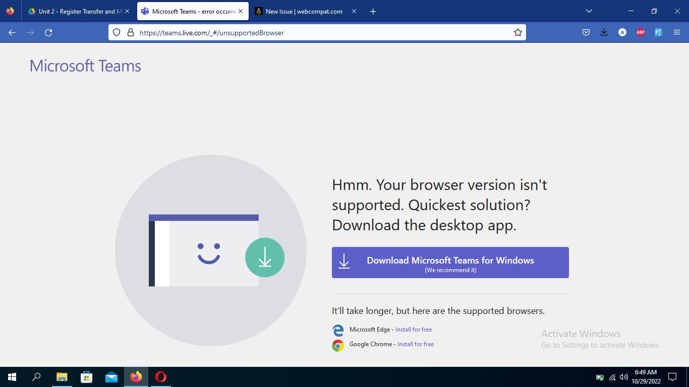 teams.live.com - site is not usable · Issue #113107 · webcompat/web-bugs · GitHub