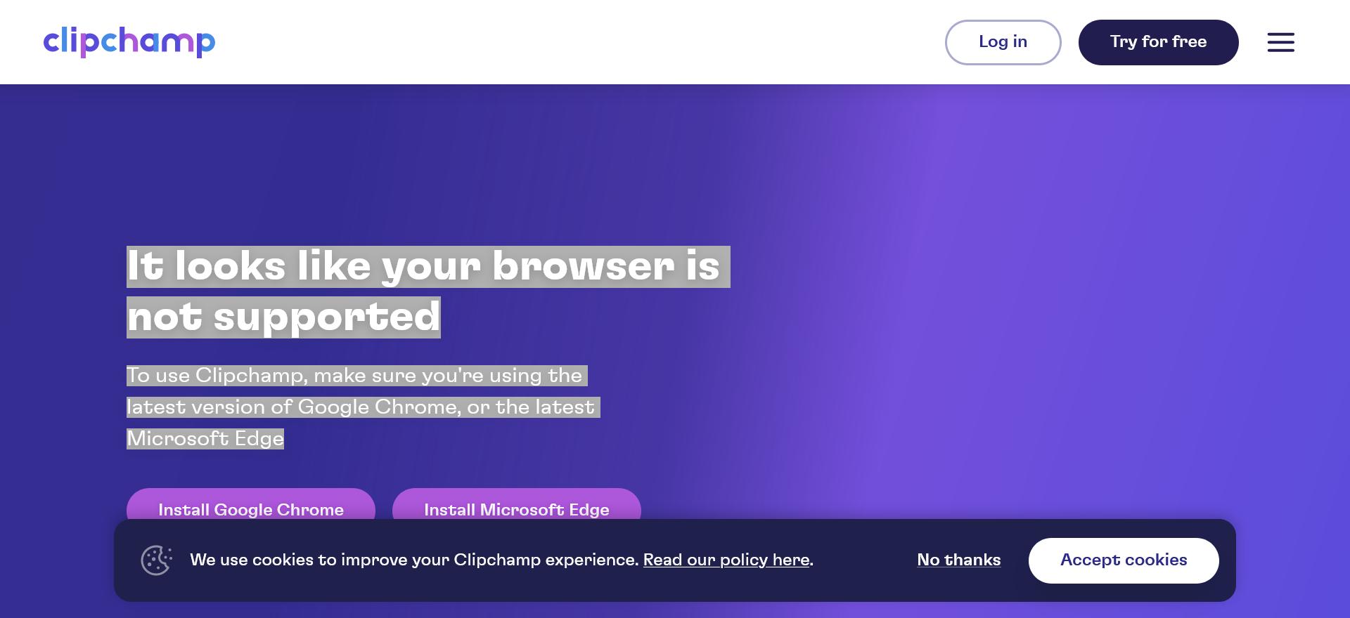 clipchamp.com - site is not usable · Issue #101879 · webcompat/web-bugs · GitHub