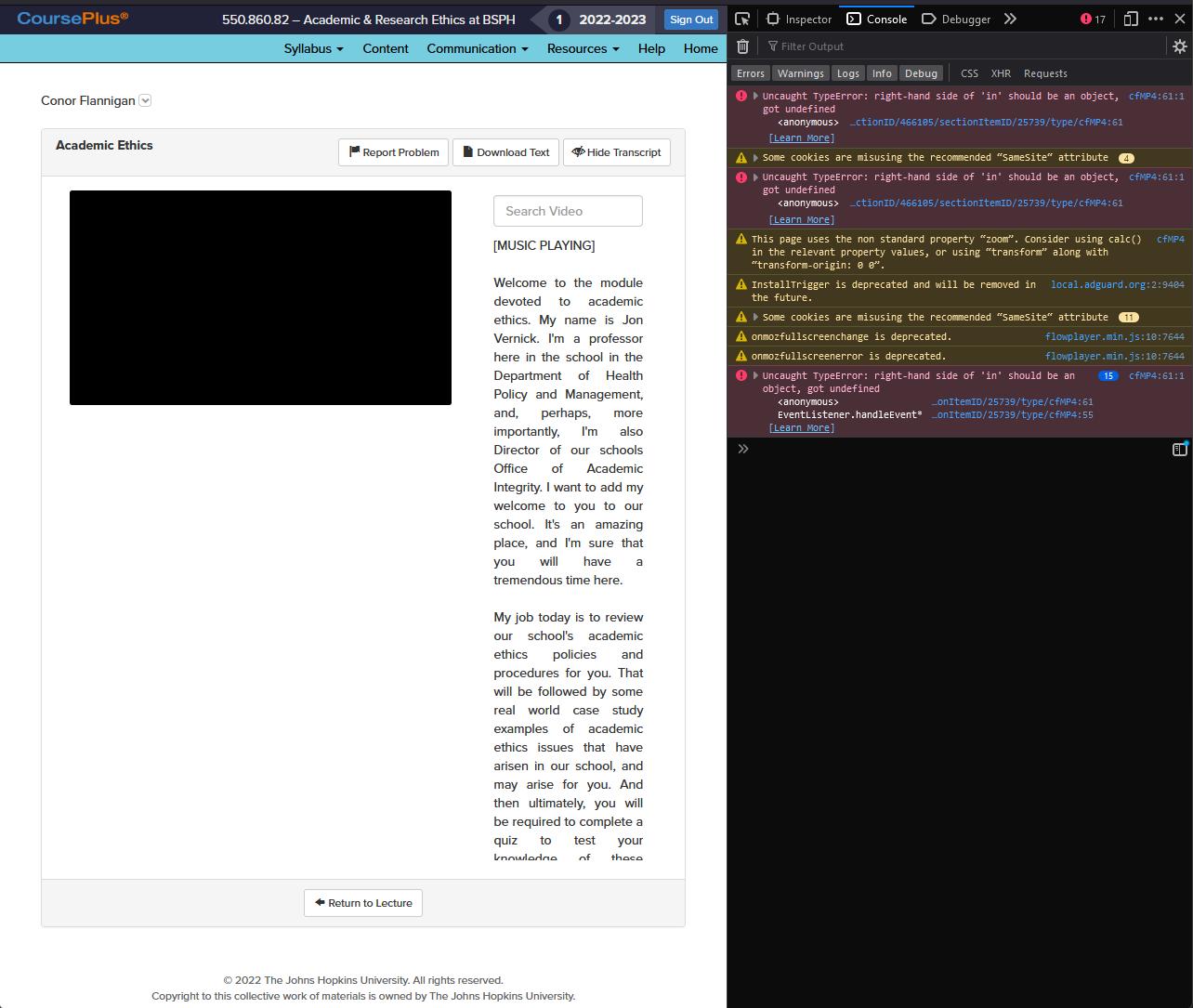 courseplus.jhu.edu - video or audio doesn't play · Issue #109886 · webcompat/web-bugs · GitHub