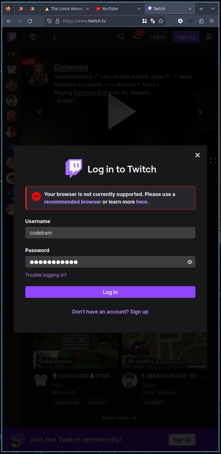 twitch.tv - site is not usable · Issue #120070 · webcompat/web-bugs · GitHub
