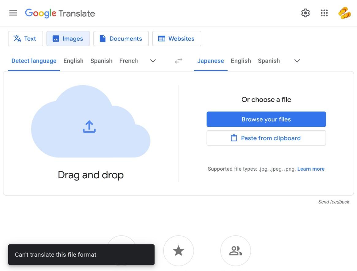 translate.google.com - Error when trying to drag n drop an image from a ...